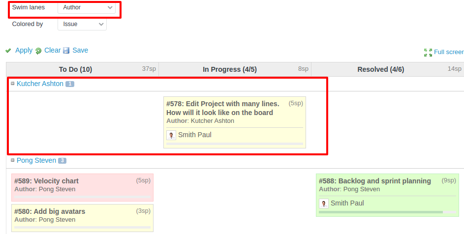 Swimlanes | RedmineUP Help | Agile plugin documentation